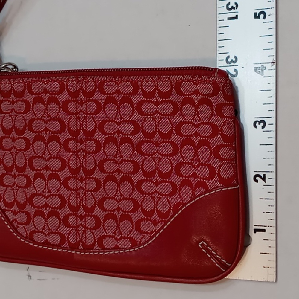 Coach Wristlet Canvas/ Leather Red Signature Logo - Gem